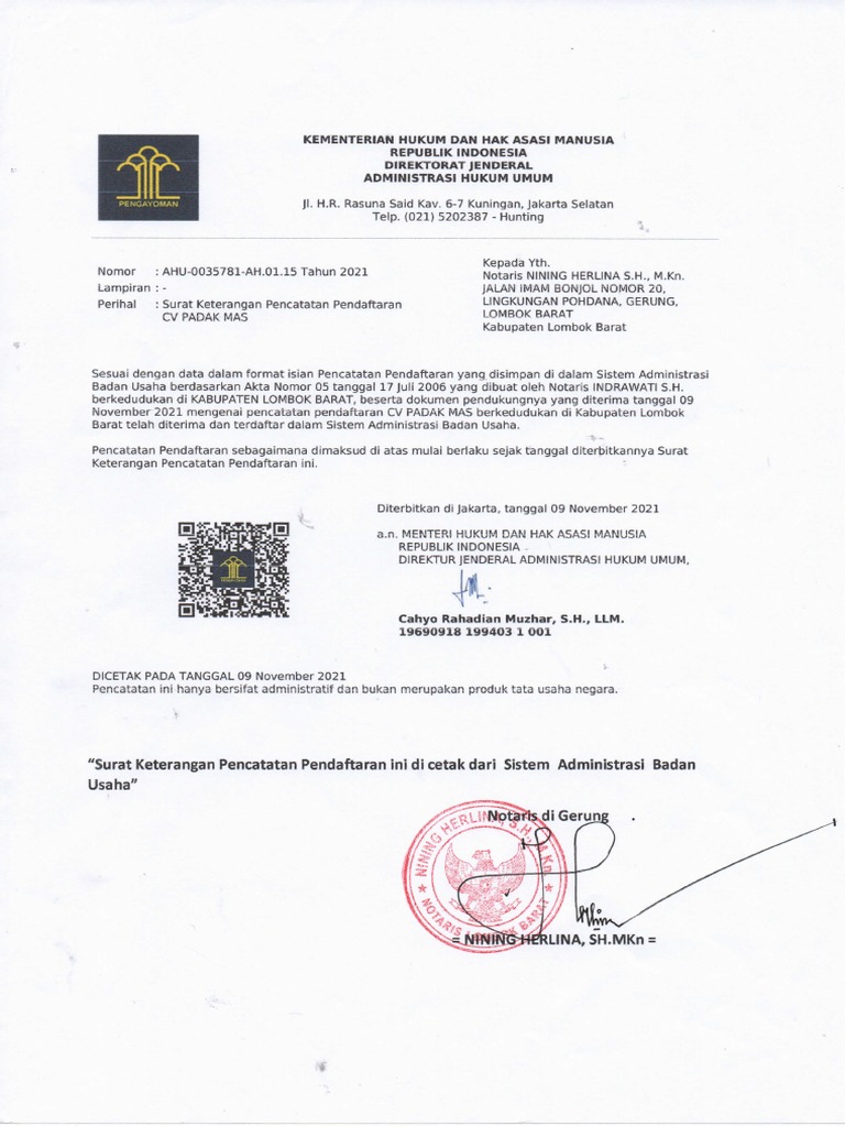 2. AHU Akta Pendirian CV.PDM 2006 | PDF