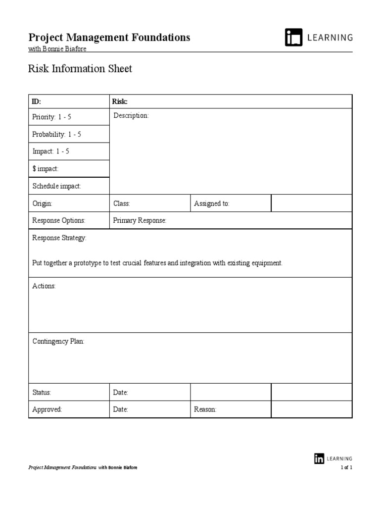 Risk Information Sheet Template | PDF