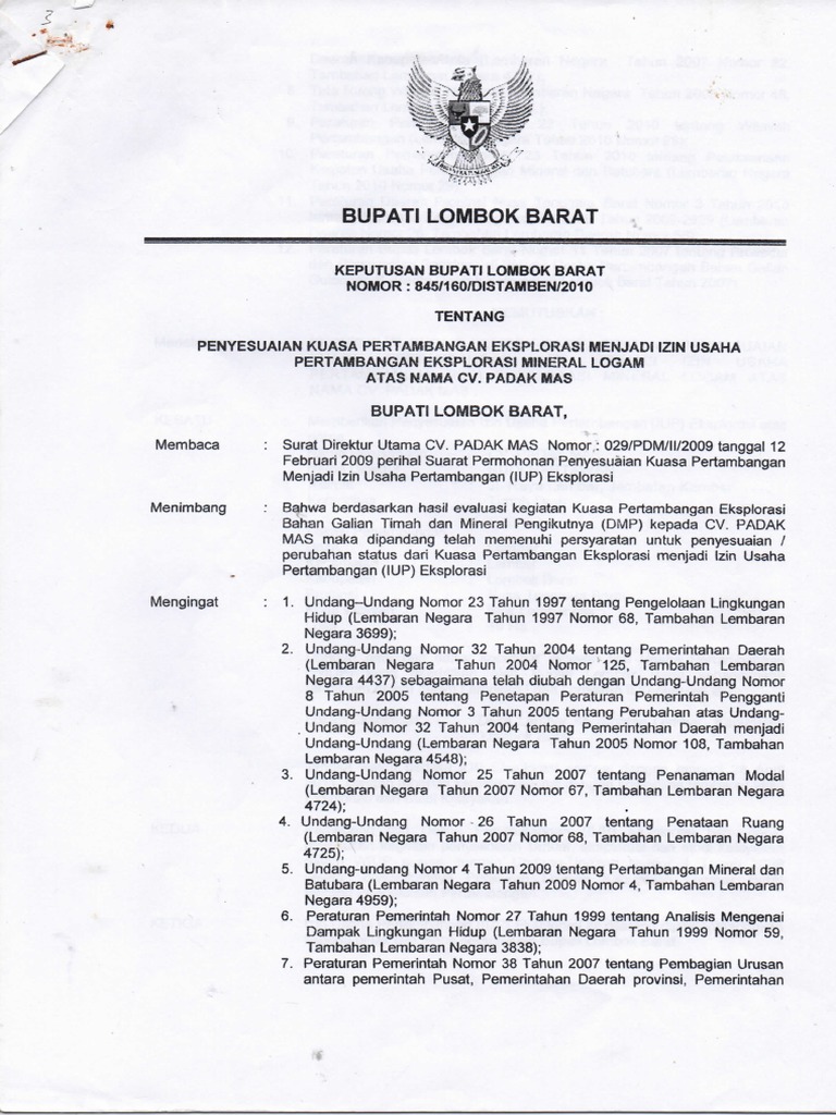 5.a. SK Penyesuaian IUP Eksplorasi | PDF