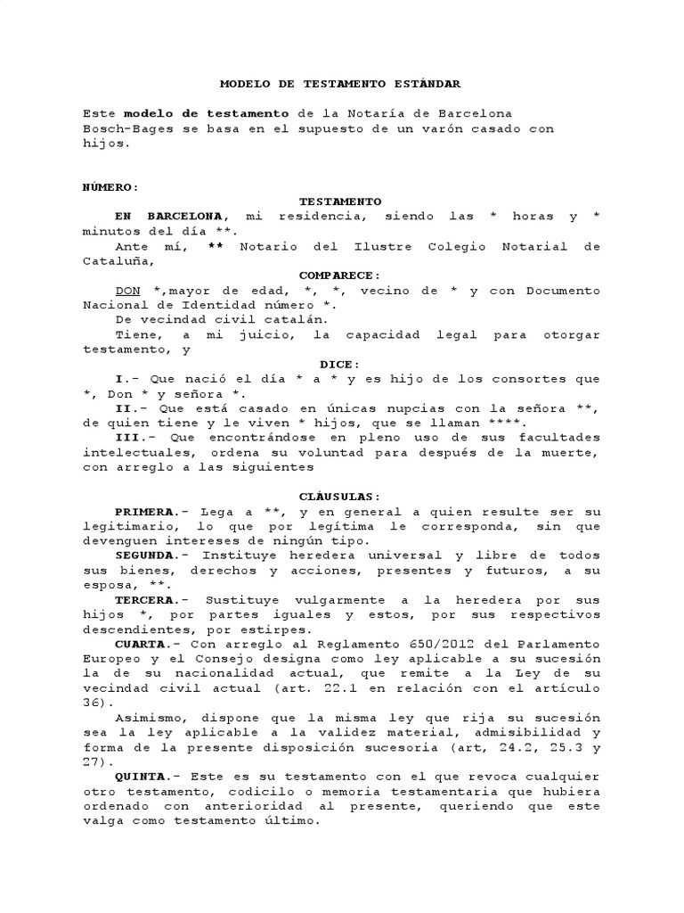 Ver Modelo Estandar de Testamento | PDF
