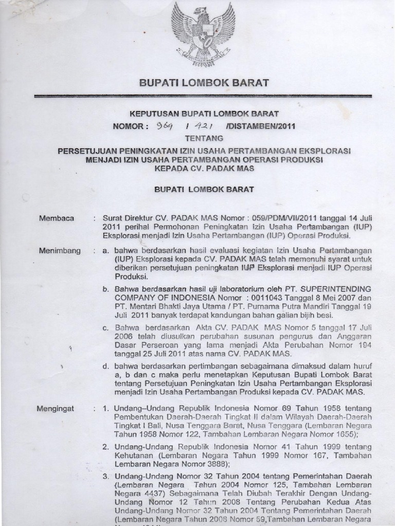 Iup Op - SK Bupati Lobar | PDF