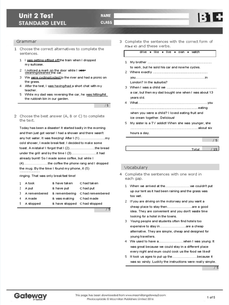 Gateway b1 2nd Edition Test Unit 2 | PDF