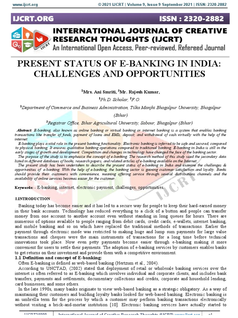 E-Banking in India: Status & Challenges | PDF