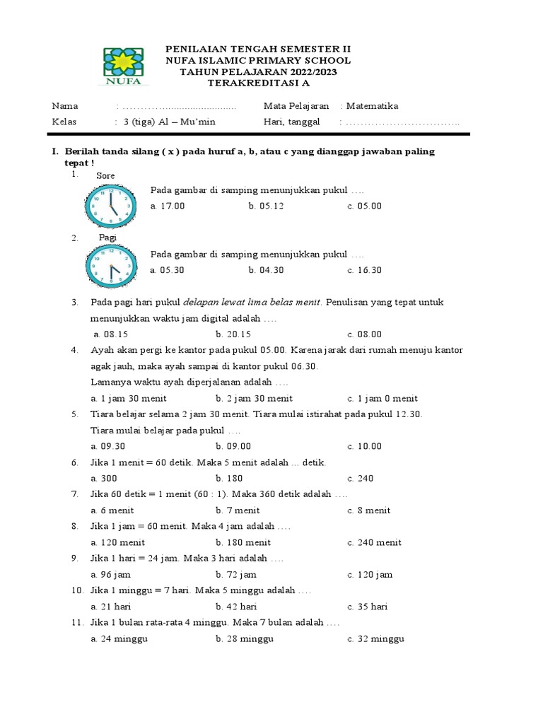 Fix Soal PTS 2 MTK Kelas 3 | PDF | Griya & Taman