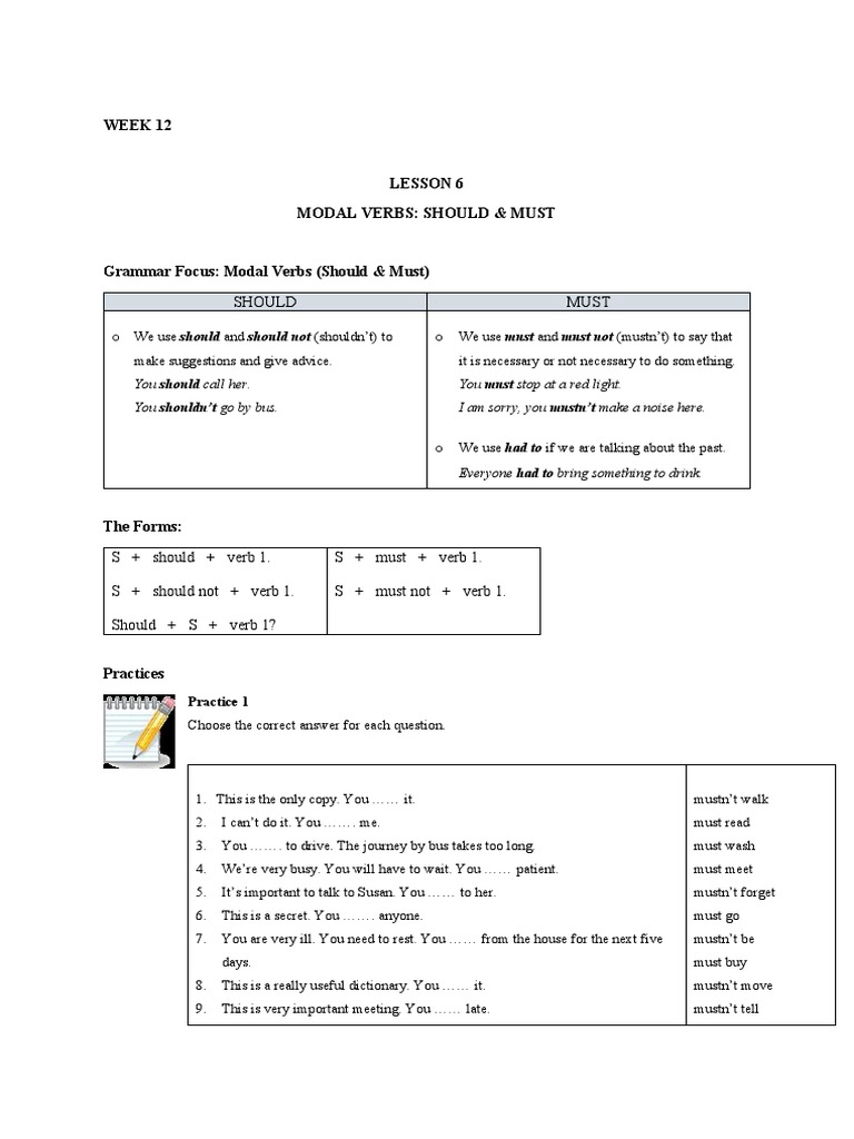 Modal Verb Should and Must | PDF