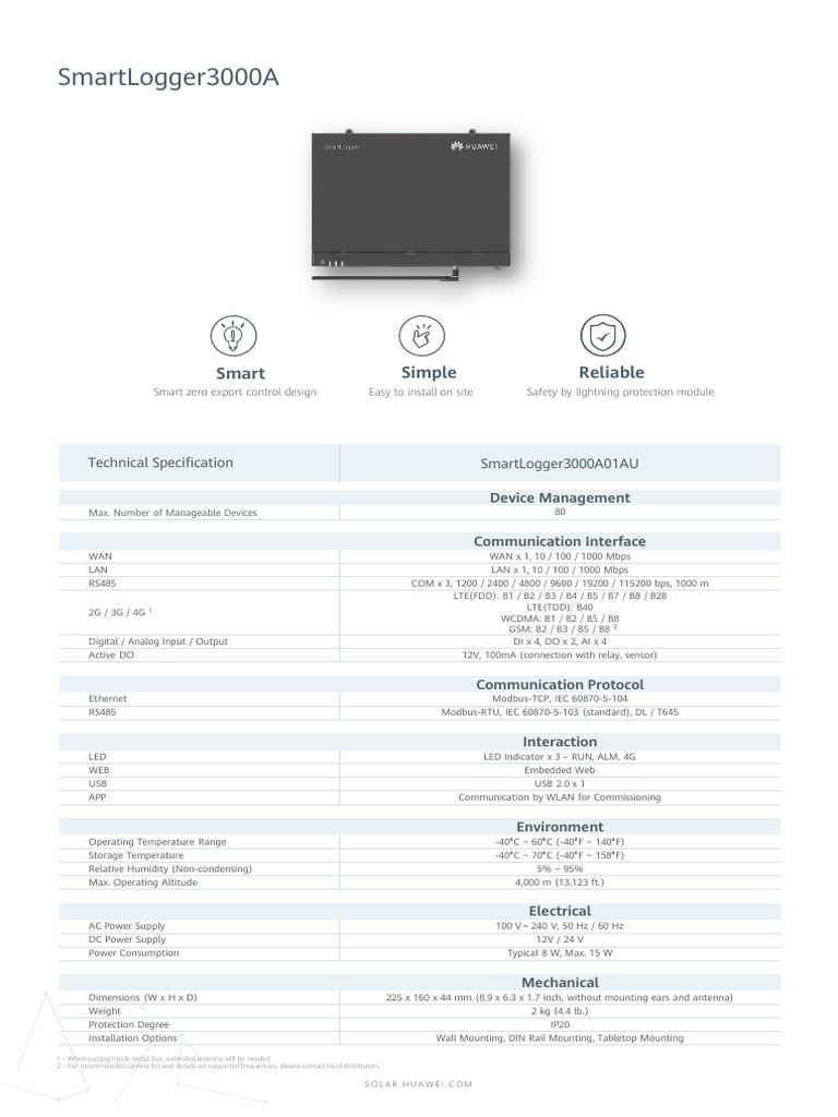 SmartLogger3000A01AU datasheet | PDF | Power Supply | Lte ...