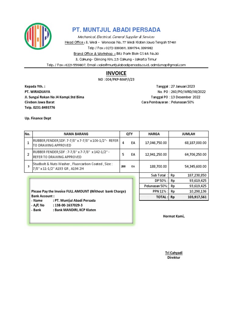 Pt. Muntjul Abadi Persada: Invoice | PDF