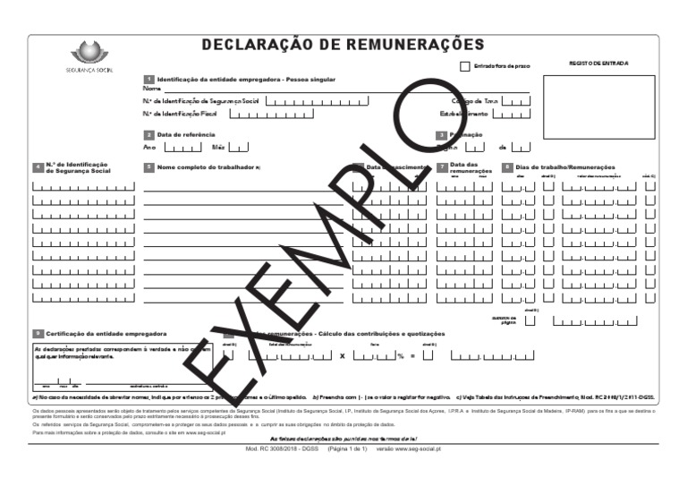 020 MODELO Da Declarac - A - o de Remunerac - o - Es Seguranc - A ...
