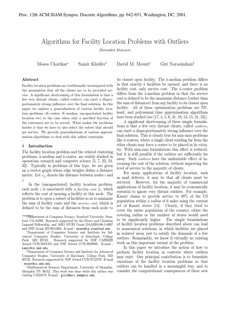 Facility Location with Outliers | PDF | Teaching Methods & Materials ...