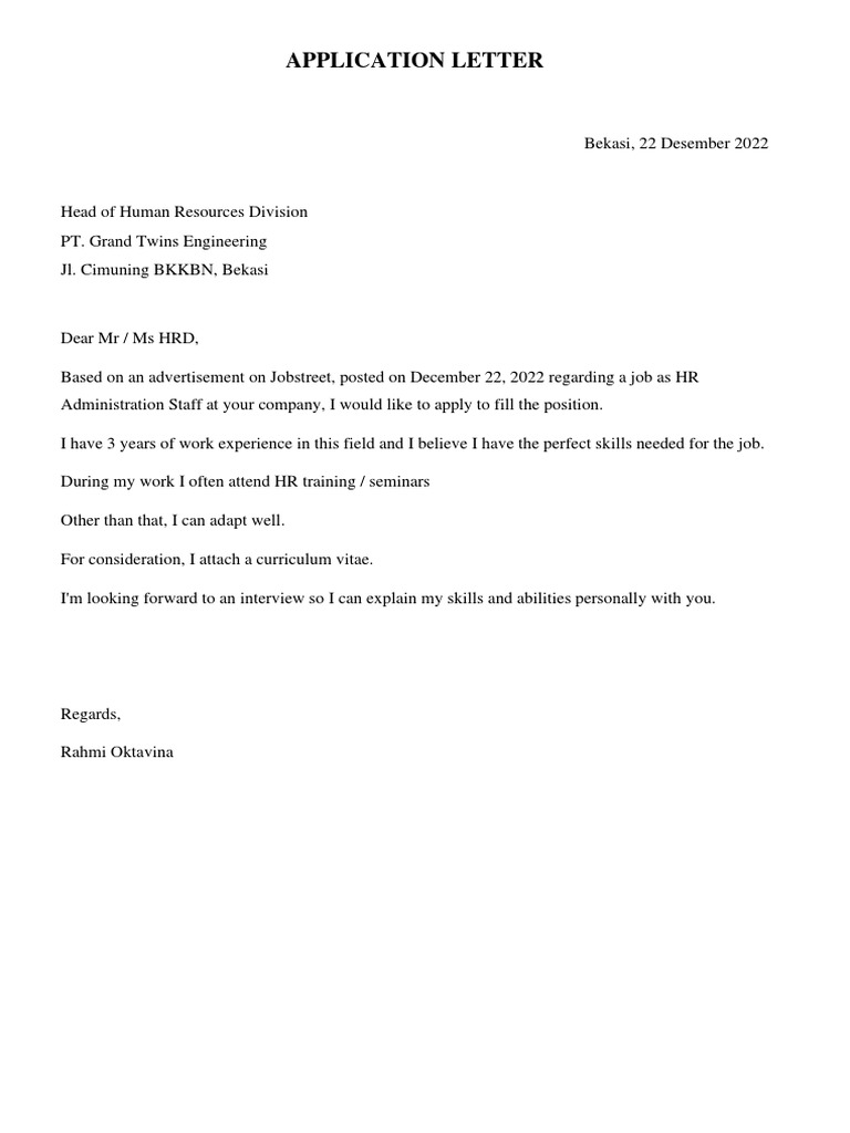 CV & Application Letter Rahmi Oktavina 112110961 | PDF