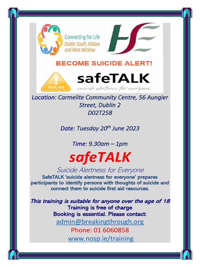 SafeTALK Poster Carmelite Centre Dublin 20th June 2023 | PDF