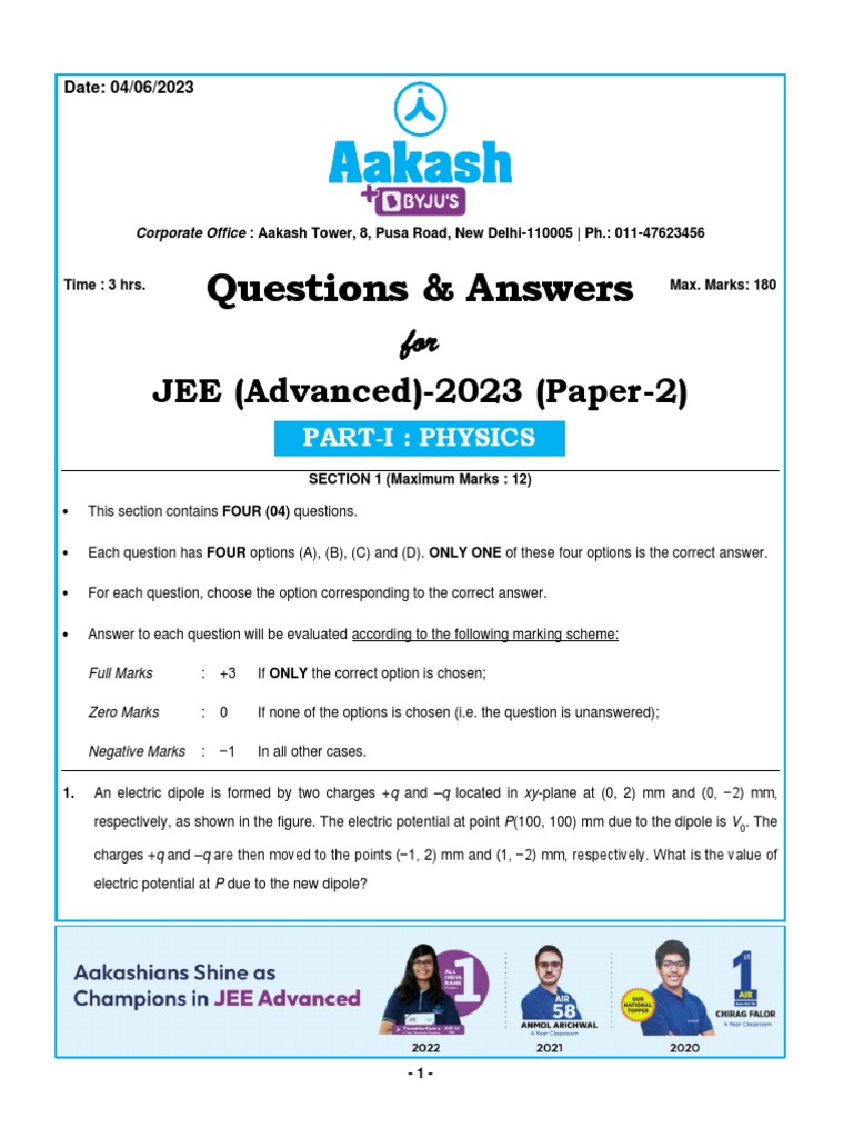 JEE ADV Aakash Byjus PII Key | PDF