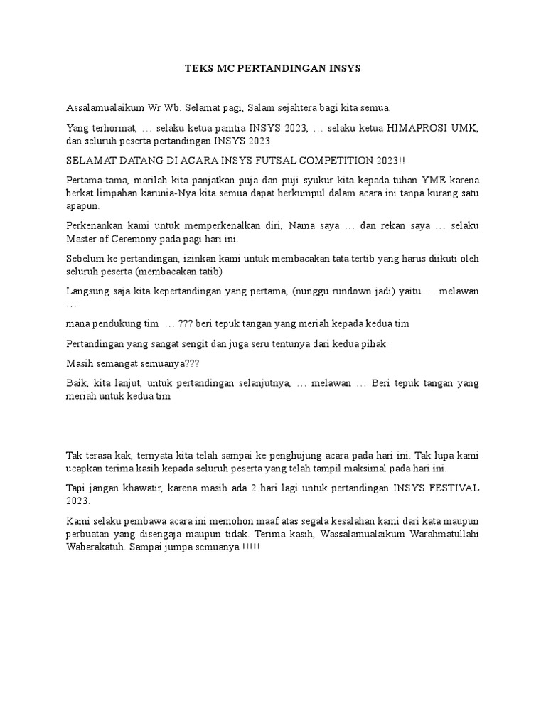 Teks MC Pertandingan | PDF