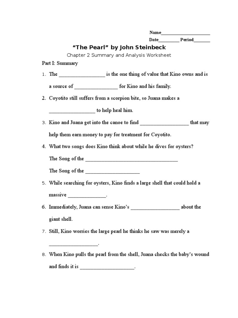 The Pearl Chapter 2 Summary and Analysis WS 10.13 | PDF