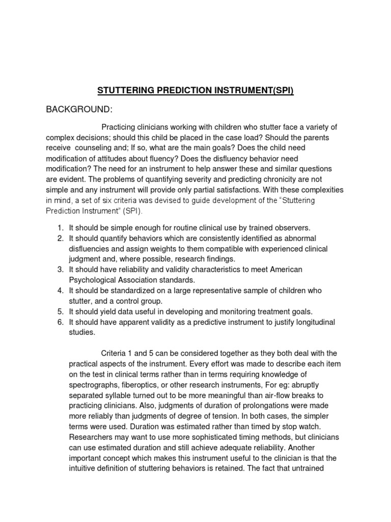 Spi - Stuttering Prediction Instrument | PDF | Stuttering | Consonant