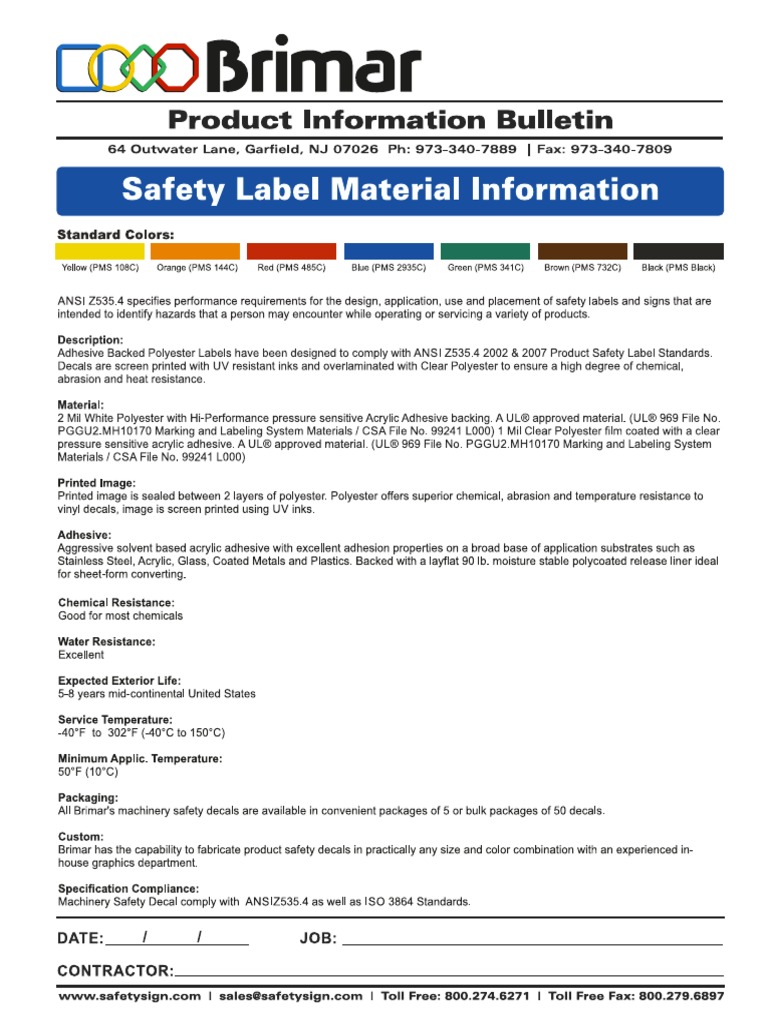 Safety Labels Submittal | PDF
