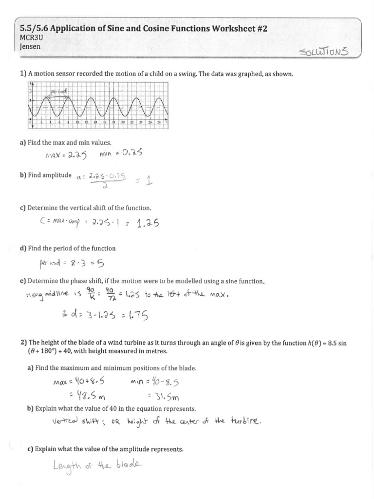 5.5 Trig Applications Worksheet - 2 SOLUTIONS | PDF