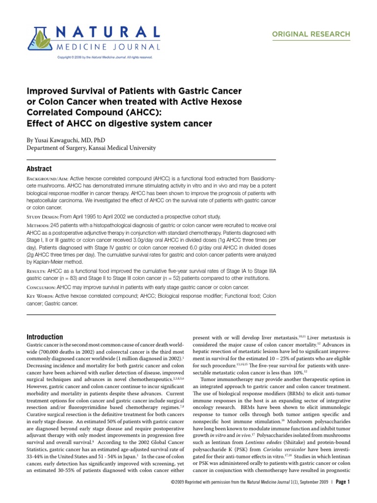 AHCC Boosts Cancer Survival Rates | PDF | Self-Improvement | Science ...