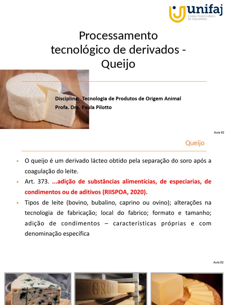 Aula 03. Processamento Tecnológico de Queijo | PDF | Queijo | Leite
