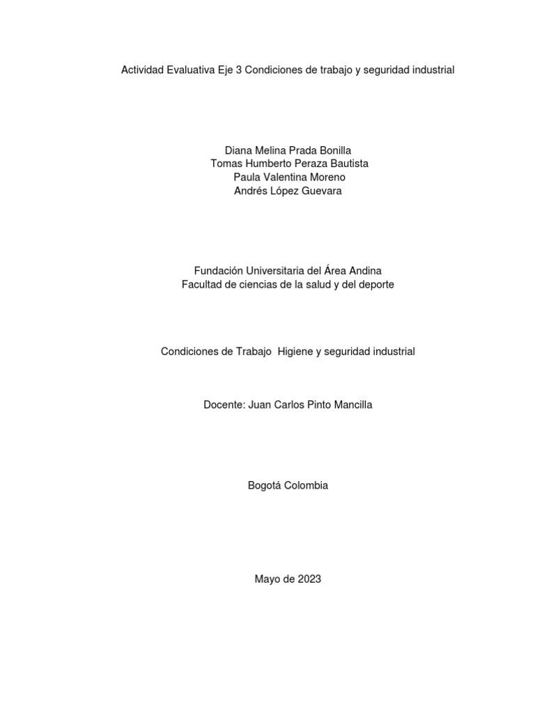 Actividad Evaluativa Eje 3 Condiciones de Trabajo y Seguridad Industrial | PDF