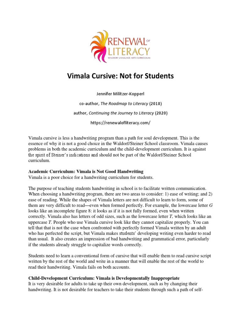Waldorf Schools: Avoid Vimala Cursive | PDF | Social Science | Wellness