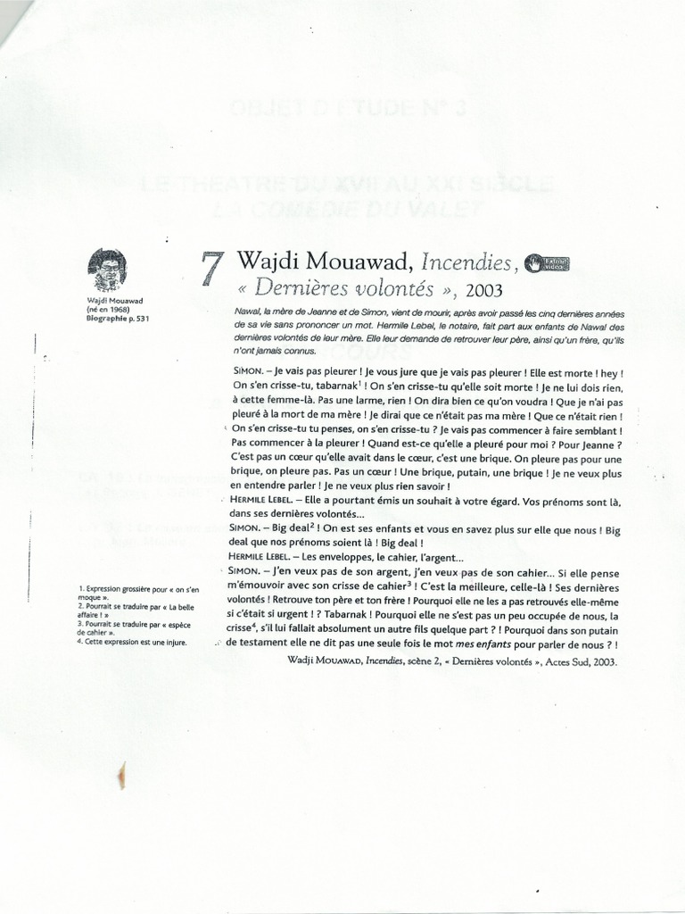 Incendies Wajdi Mouawad | PDF