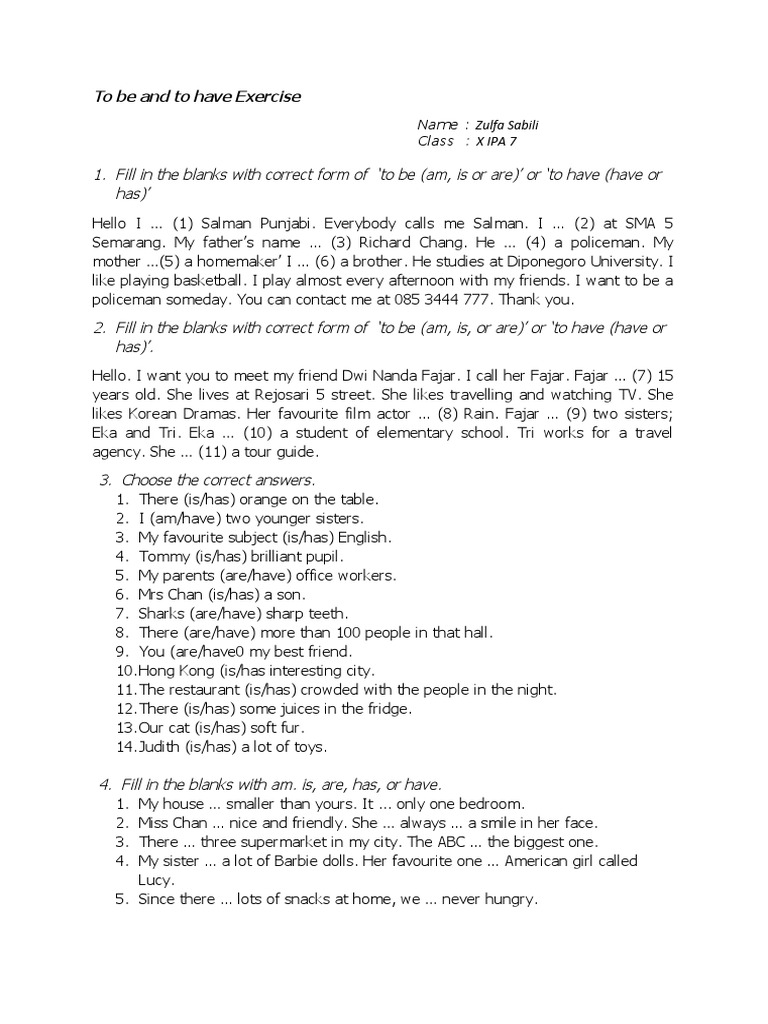 To Be To Have Exercise | PDF