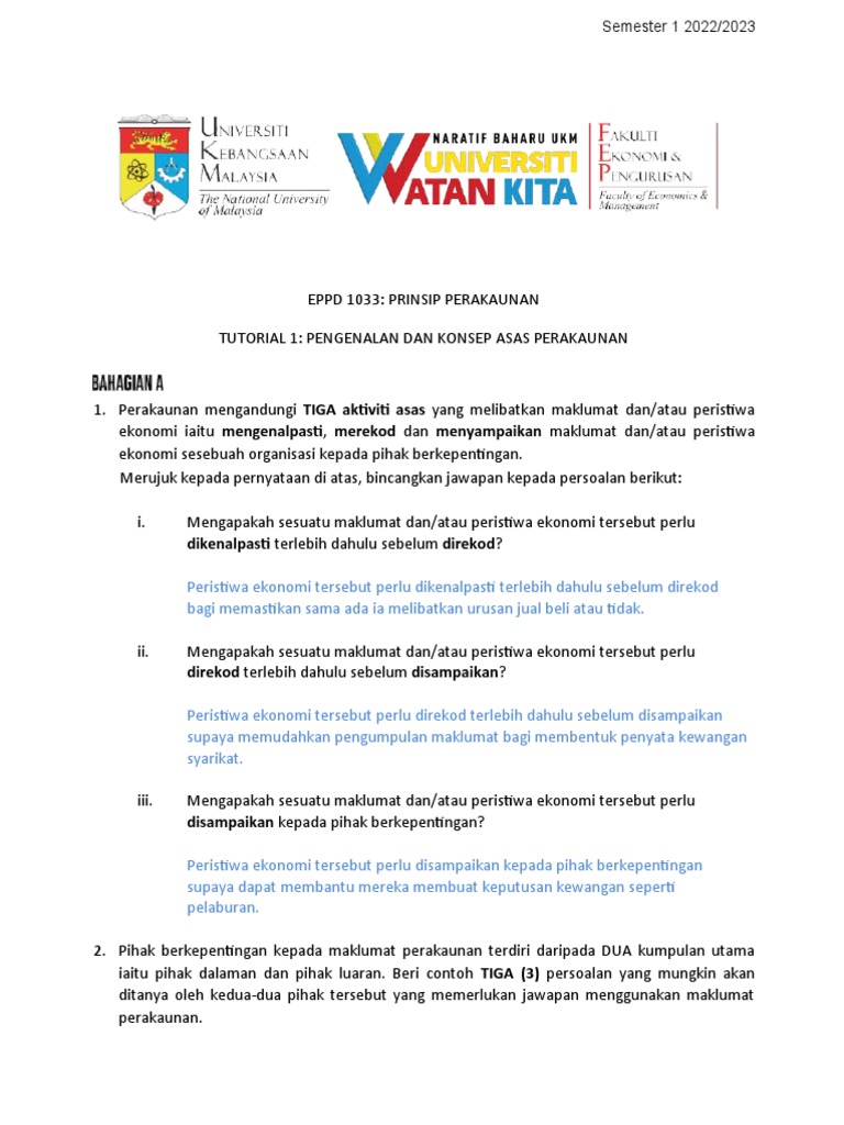 Tutorial 1 Prinsip Perakaunan | PDF