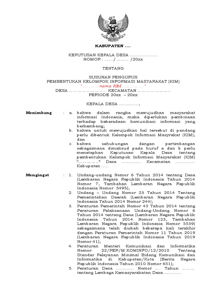 Contoh Format SK Kepala Desa | PDF