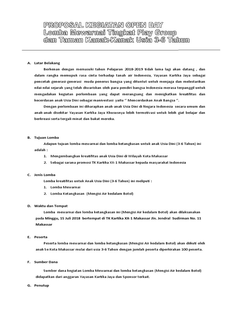 PROPOSAL LOMBA MEWARNAI Tingkat TK | PDF