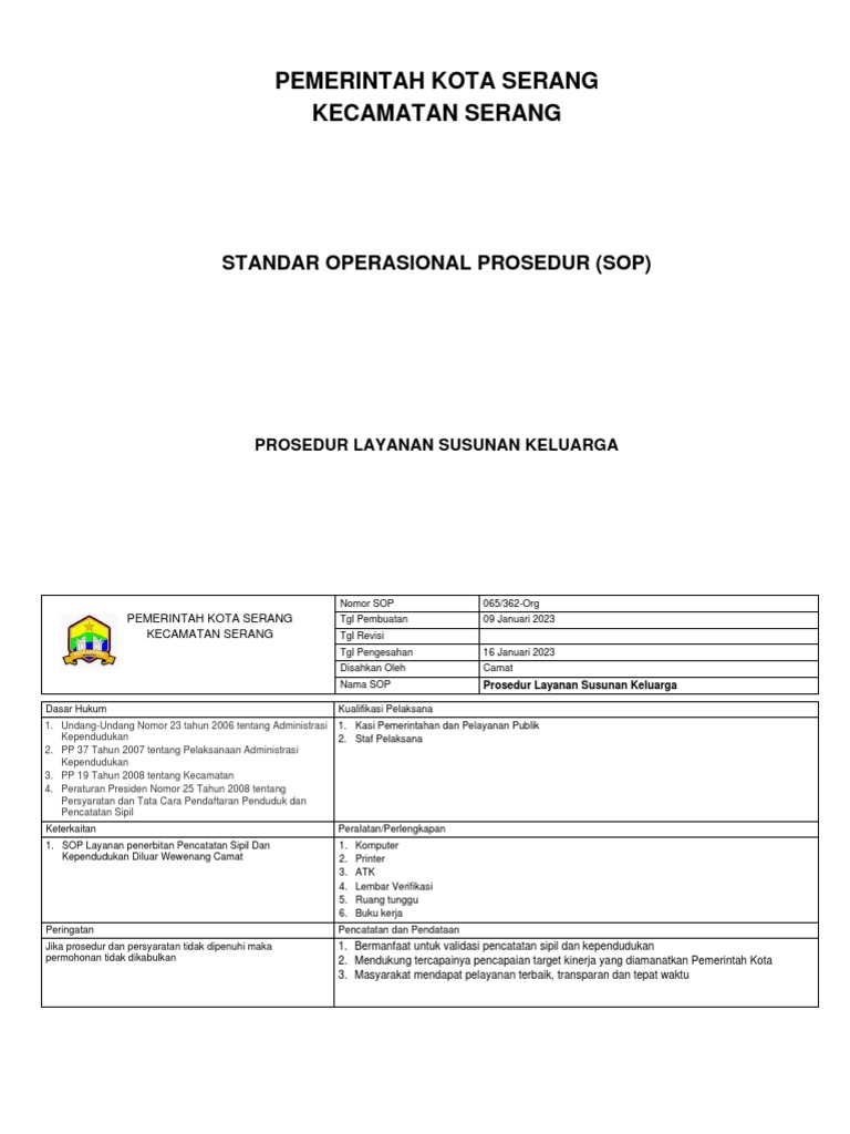 Sop Layanan Susunan Keluarga | PDF