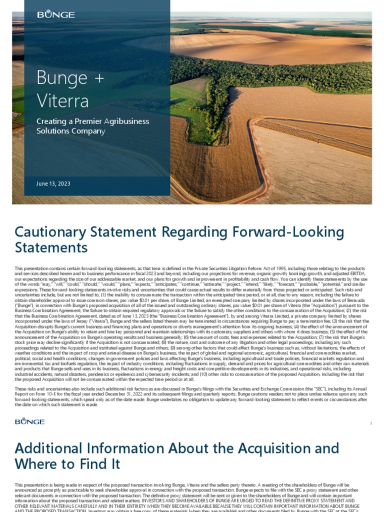 Bunge & Viterra Creating A Premier Agribusiness | PDF | Mergers And ...