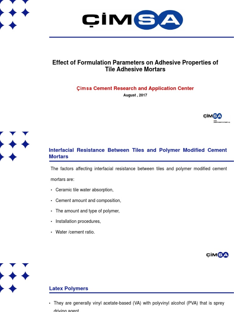 Tile Adhesive Mortar Formulation Insights | PDF