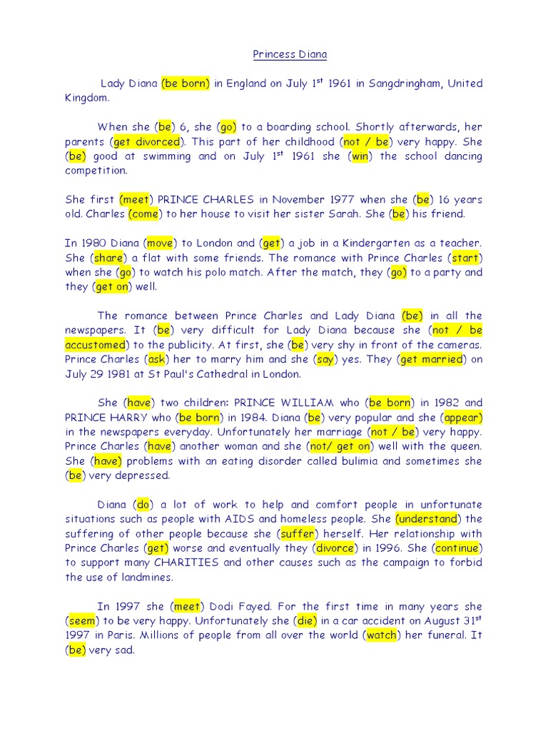 Past Tense - Princess Diana | PDF