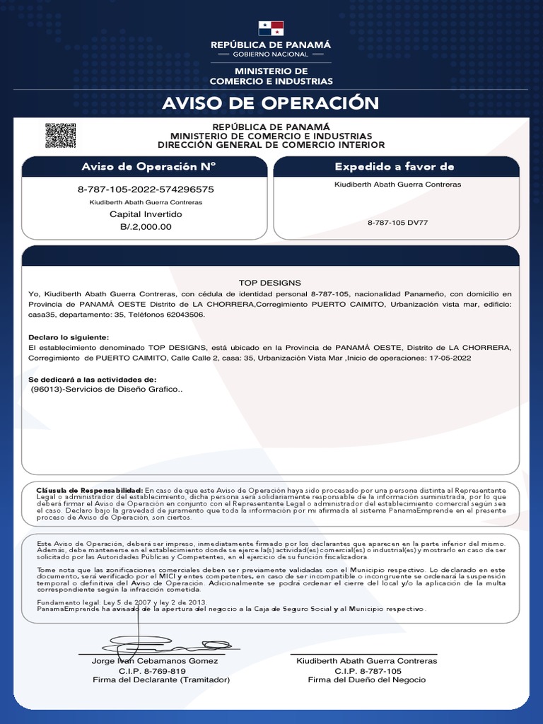 Aviso de Operación: Top Designs Panamá | PDF | Panamá