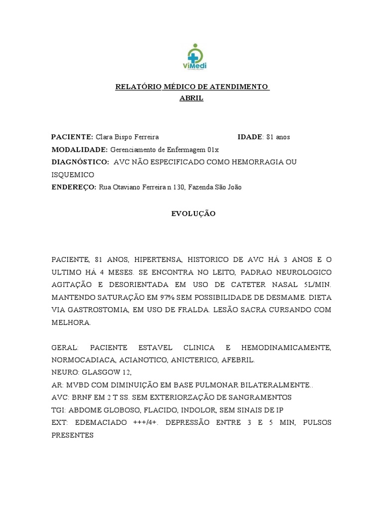 MODELO RELATÓRIO MÉDICO DONA CLARA | PDF