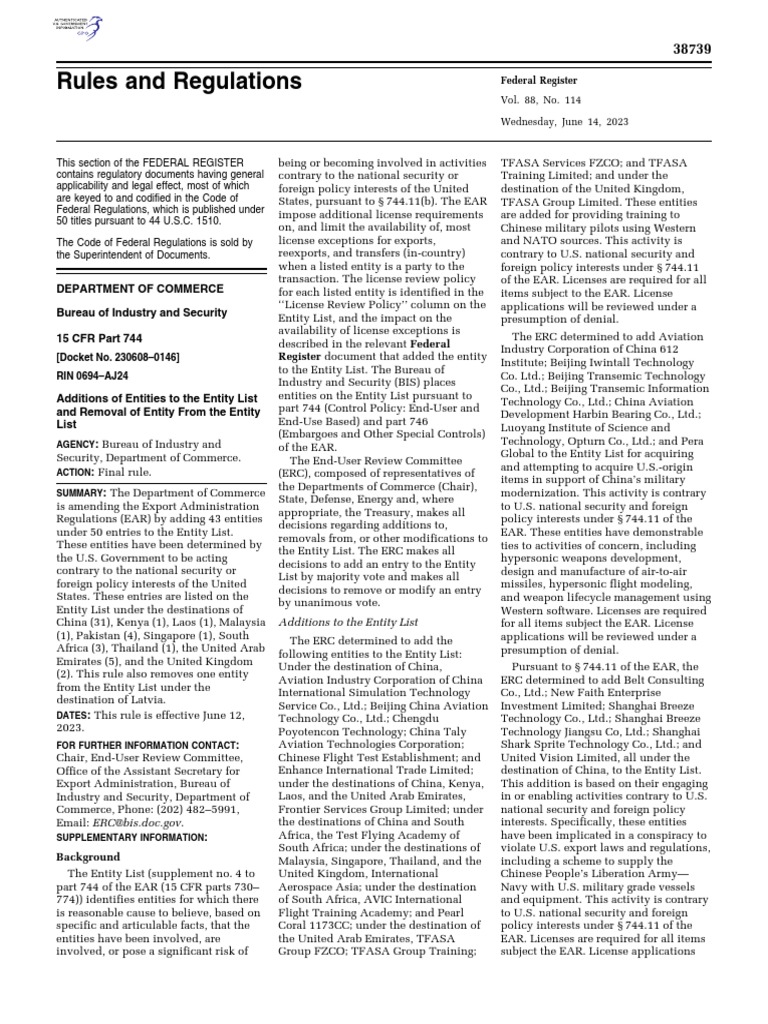 US Federal Register 14 June 2023 | PDF