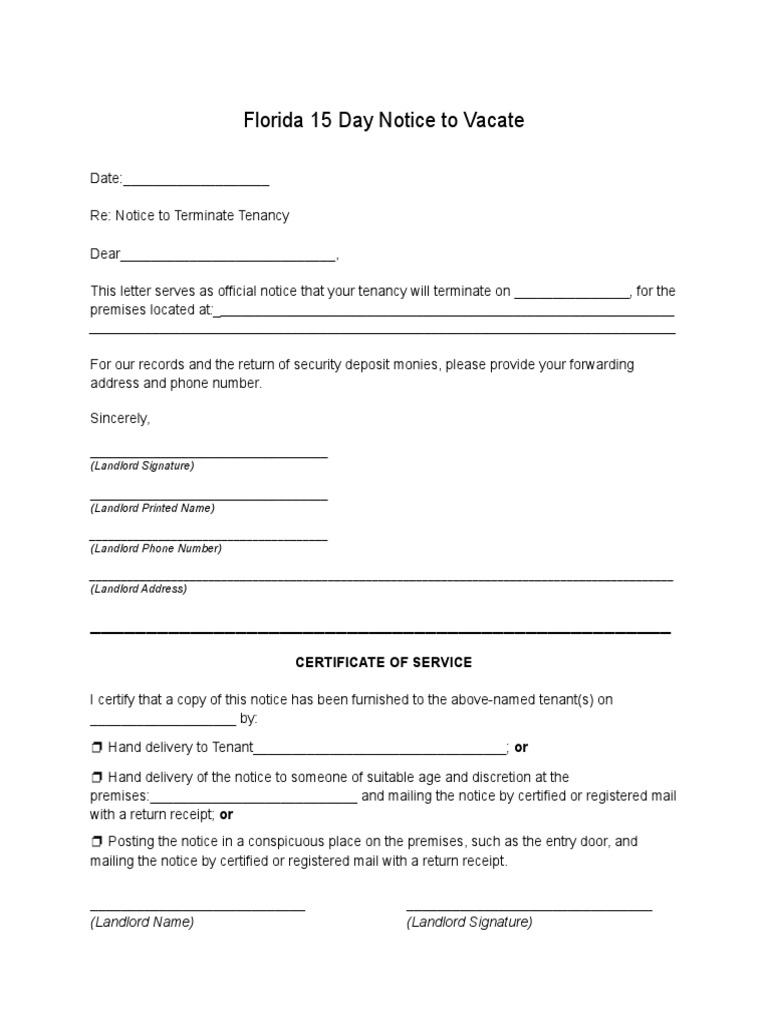 Florida 15 Day Notice To Vacate | PDF