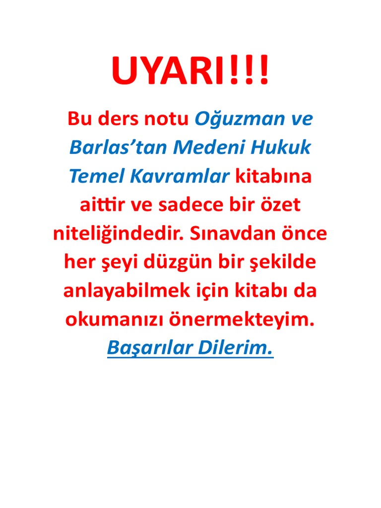 Medeni Hukuk Temel Kavramlar (Oğuzman & Barlas) | PDF