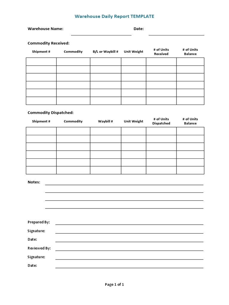Warehouse Daily Report Template | PDF