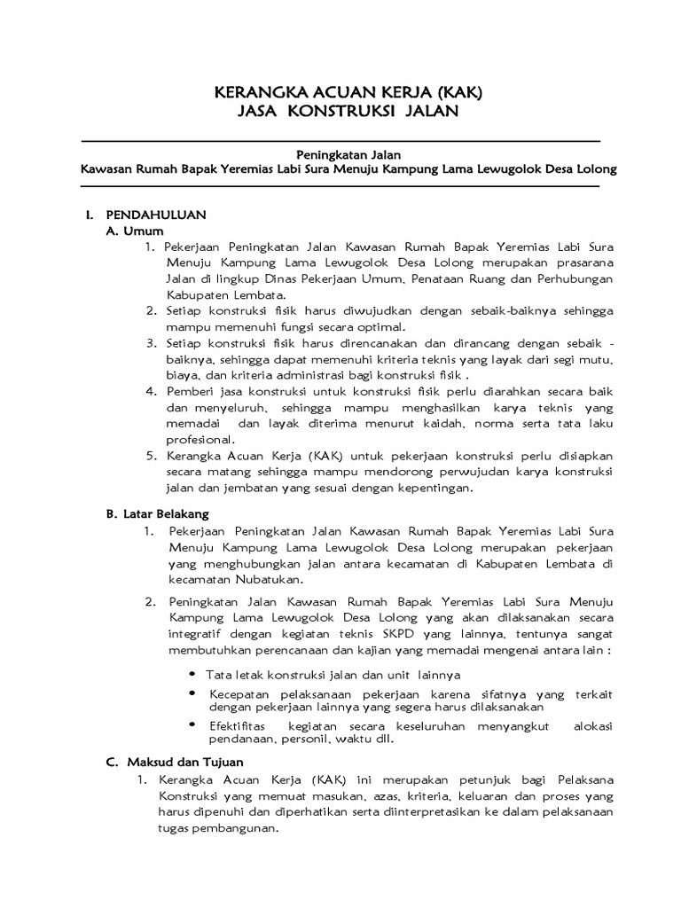 1.2 KAK JPK Peningkatan Jalan Kawasan Rumah Bapak Yeremias Labi Sura ...