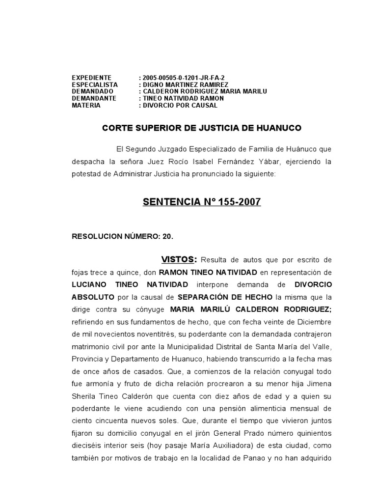 Nueva Sentencia Divorcio Separación de Hecho | PDF | Divorcio | Pensión ...