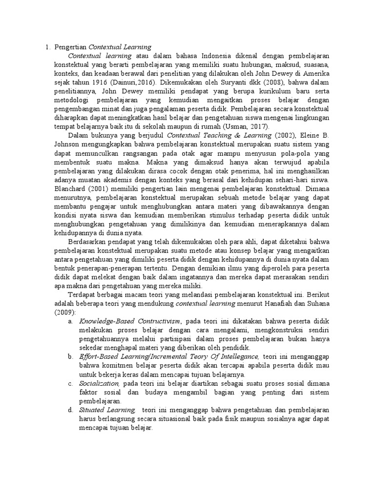 Pembelajaran Kontekstual: Konsep, Teori, dan Komponen | PDF