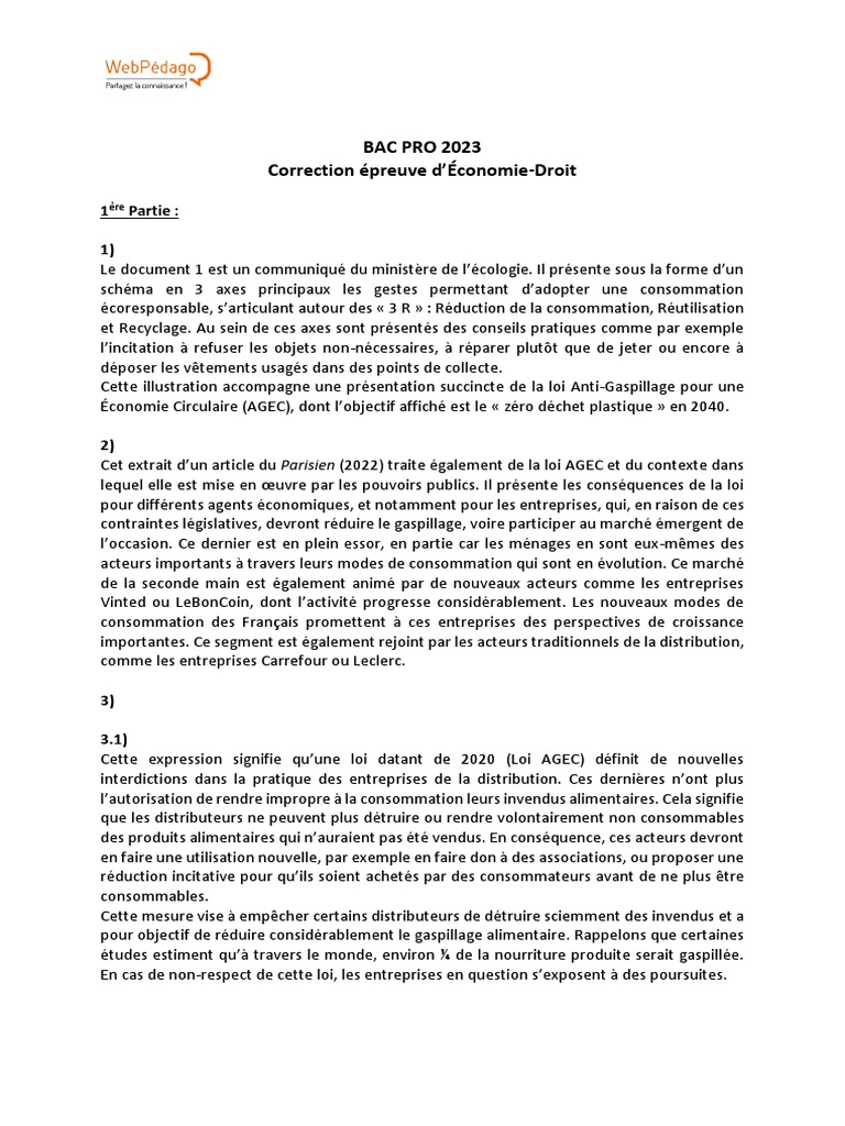 Correction Bac Pro Eco Droit | PDF