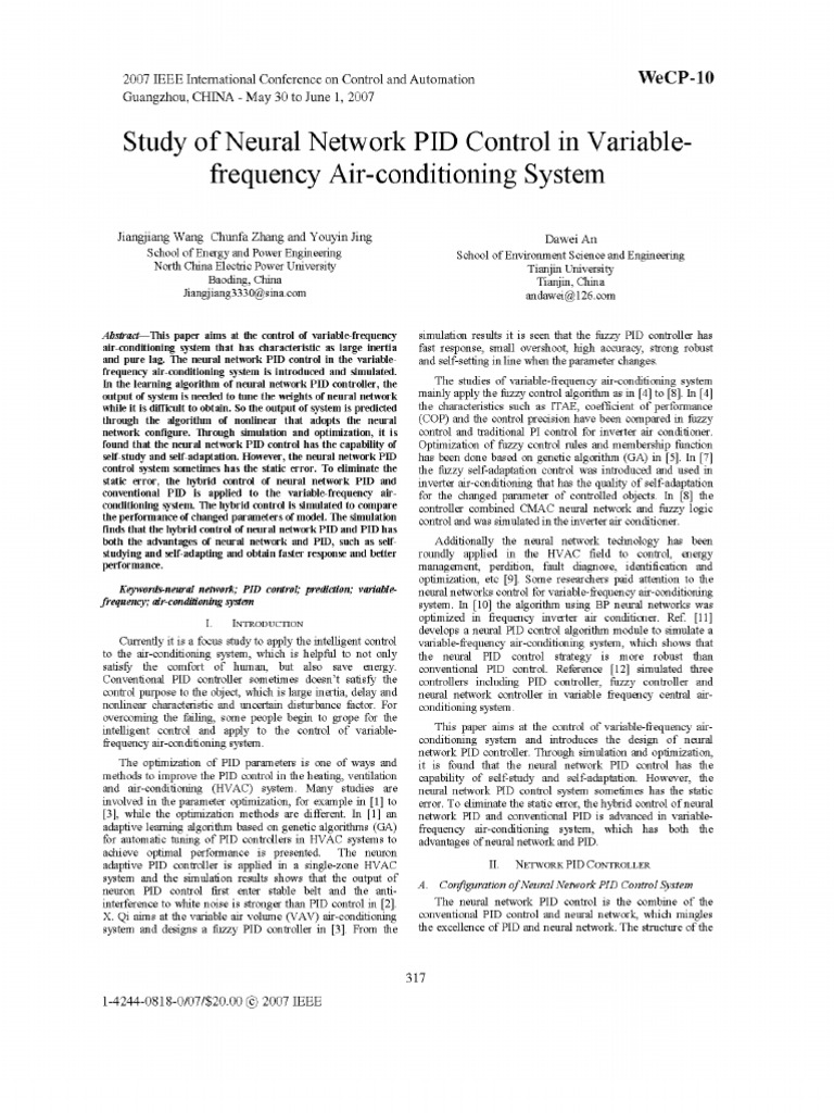 Study of Neural Network PID Control in Variable Frequency Air ...