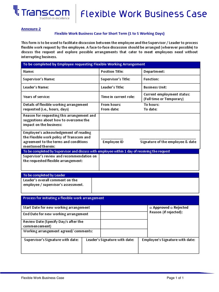 Flexible Work Request Form Template | PDF | Career & Growth | Business
