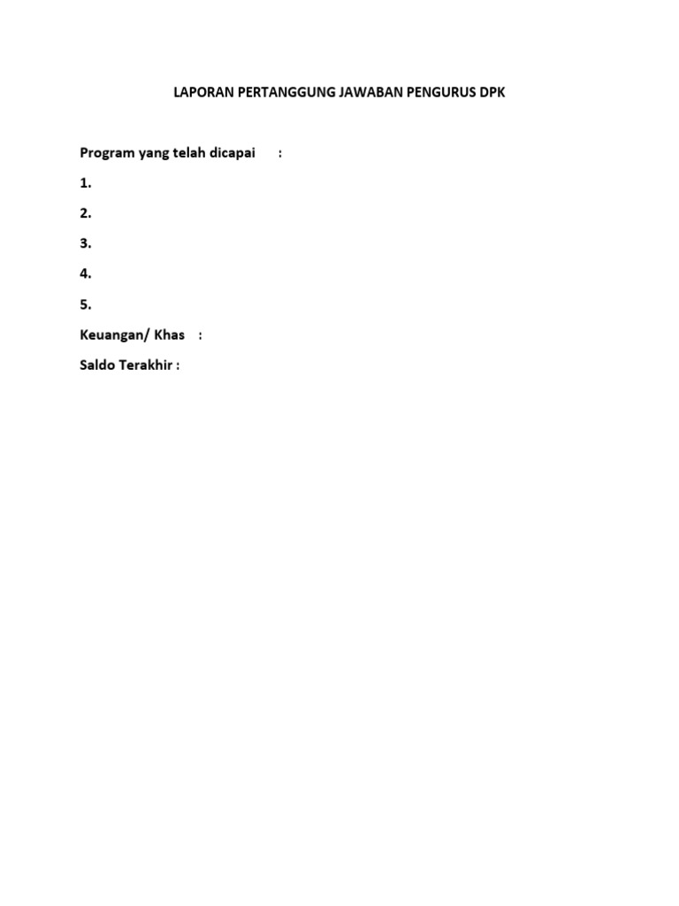 Laporan Pertanggung Jawaban Pengurus DPK | PDF