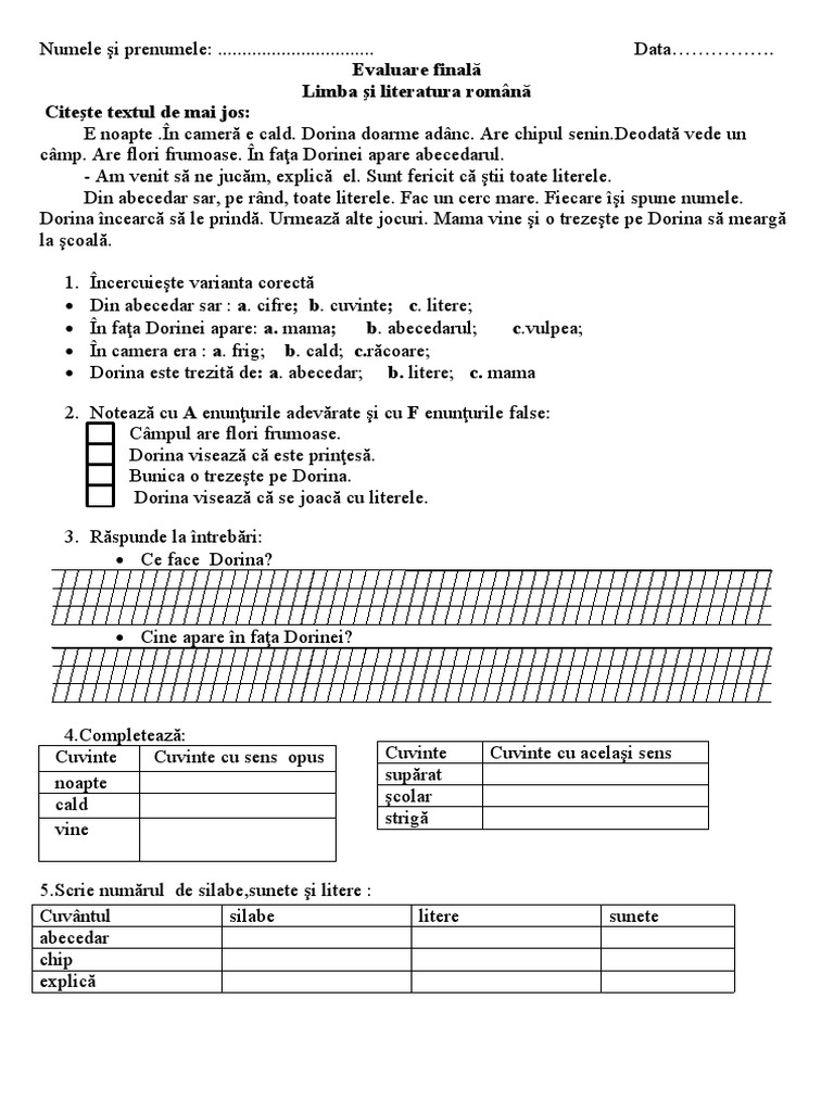 2 Evaluare Romana | PDF