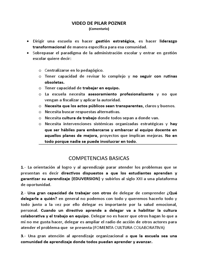 VIDEO DE PILAR POZNER - Comentario | PDF | Aprendizaje | Competencia (Recursos humanos)