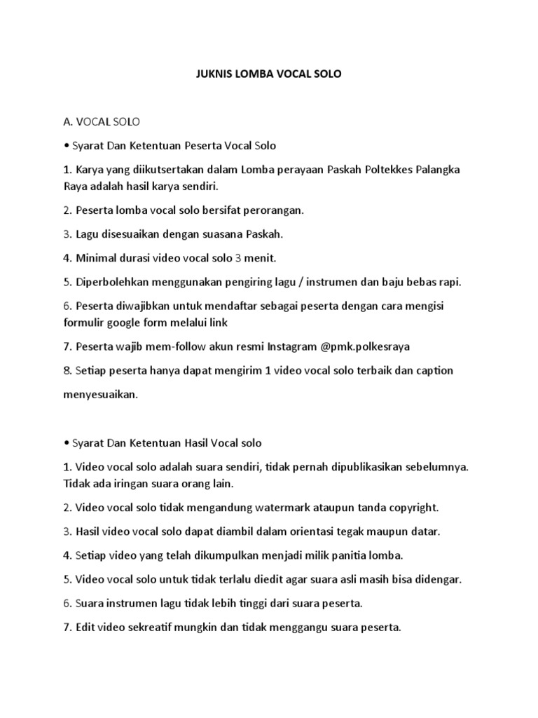 Juknis Lomba Vocal Solo | PDF | Seni
